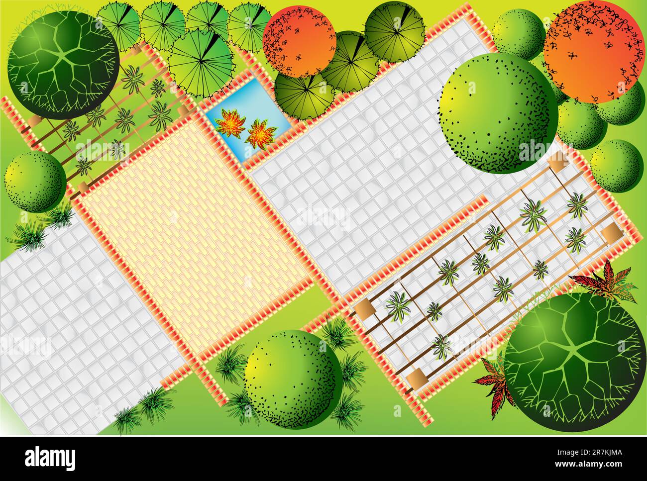 Garden fountain and lawn Stock Vector Images - Alamy