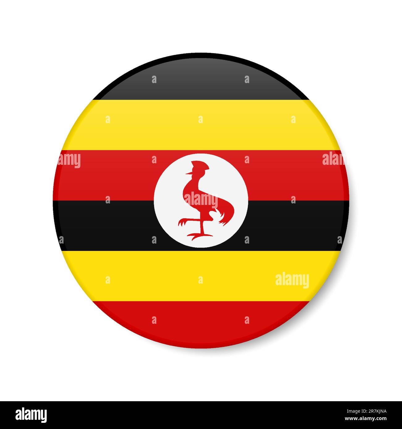 Uganda circle button icon. Ugandan round badge flag with shadow. 3D realistic vector ...