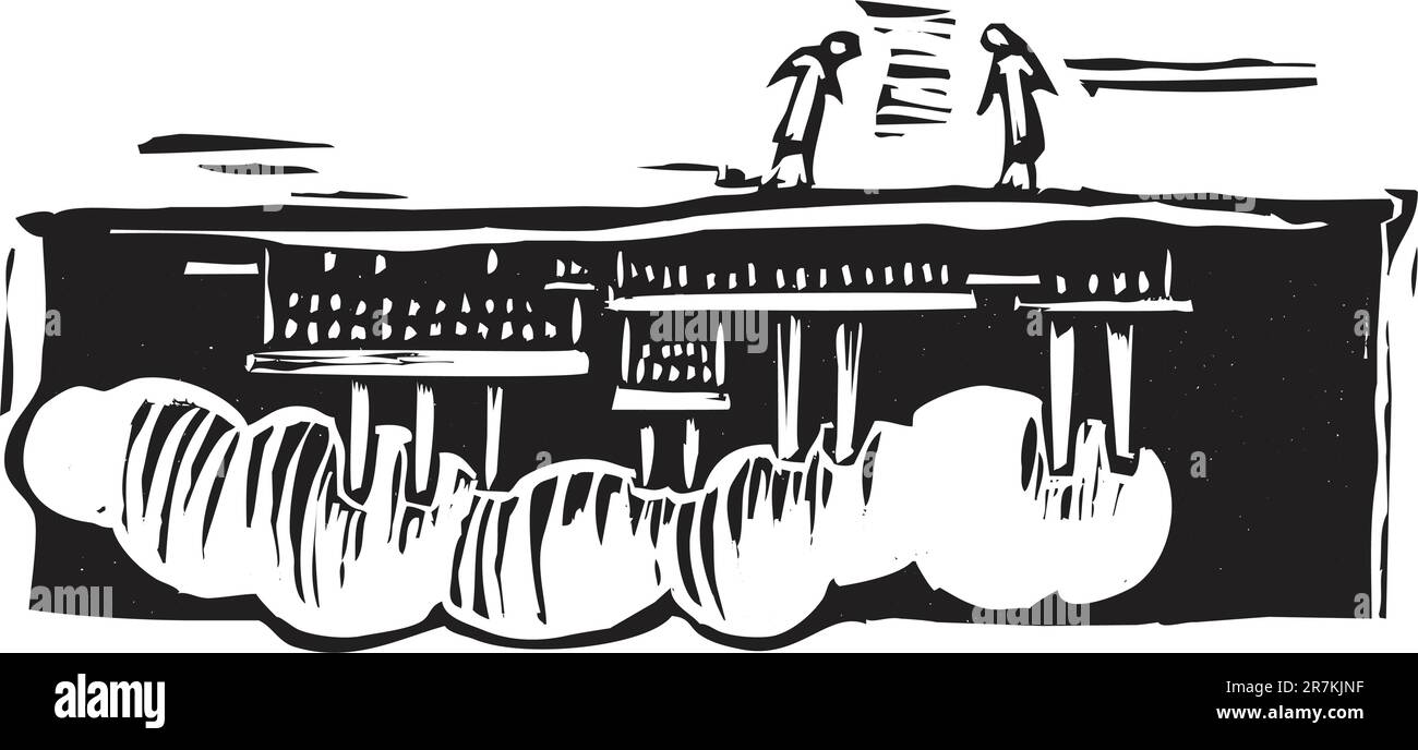 Two people look below them to a factory below Stock Vector Image & Art ...