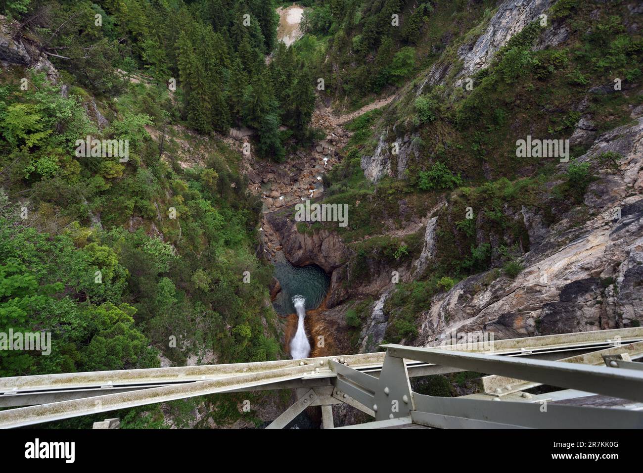 Schwangau, Germany. 16th June, 2023. View from the Marienbrücke bridge into the Pöllat gorge. A ...