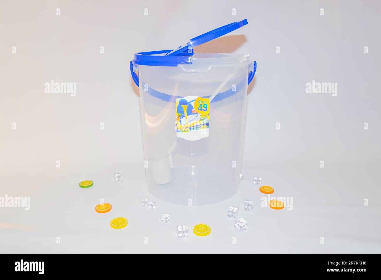 The Versatile Blue Plastic Cylinder Container with Lid is a practical ...