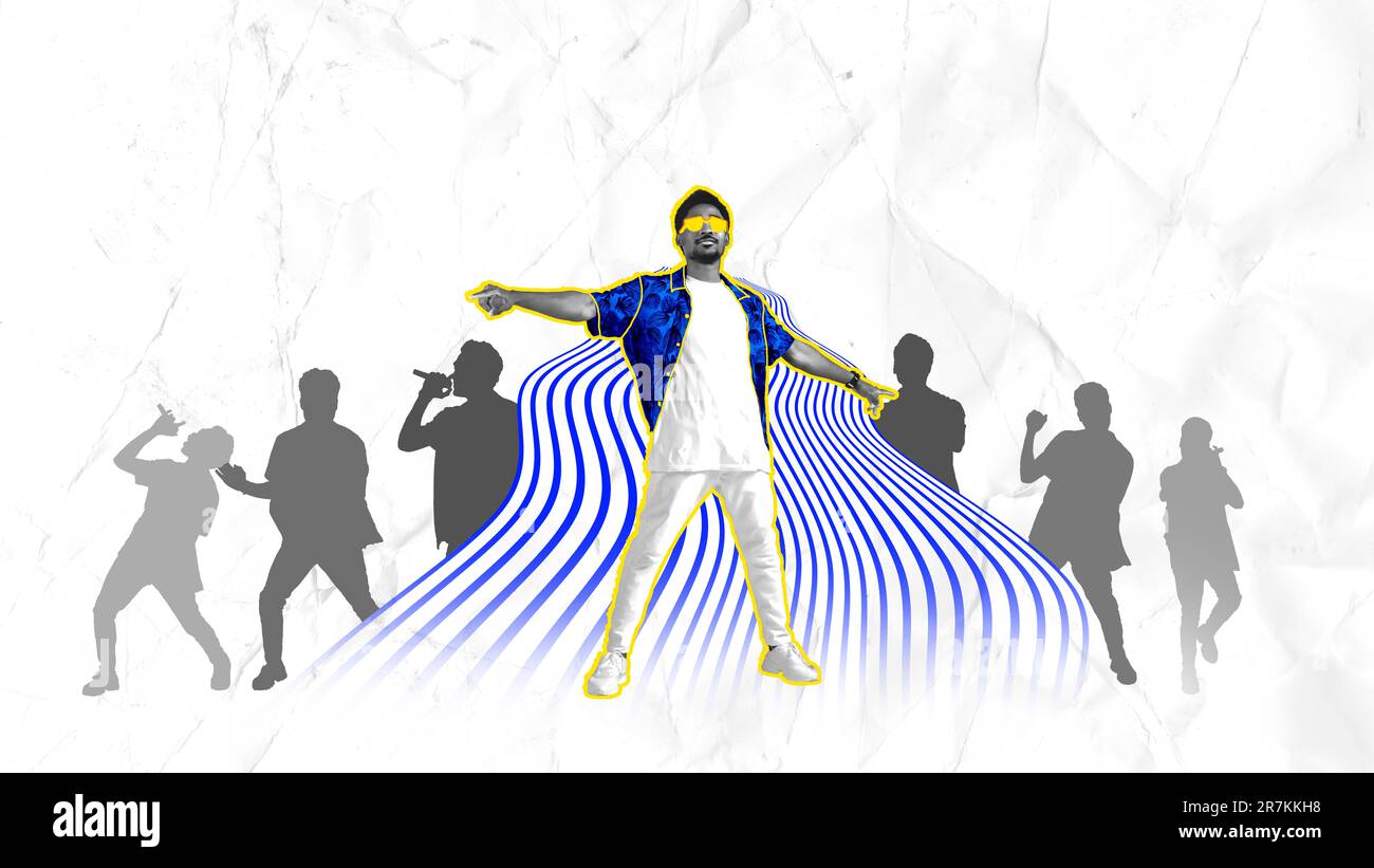 Talent show. Young man, musician, singer making great performance ...