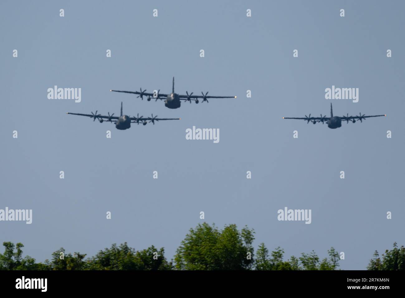 RAF Lockheed C-130 Hercules transport planes farewell tour flypast of 3 ...