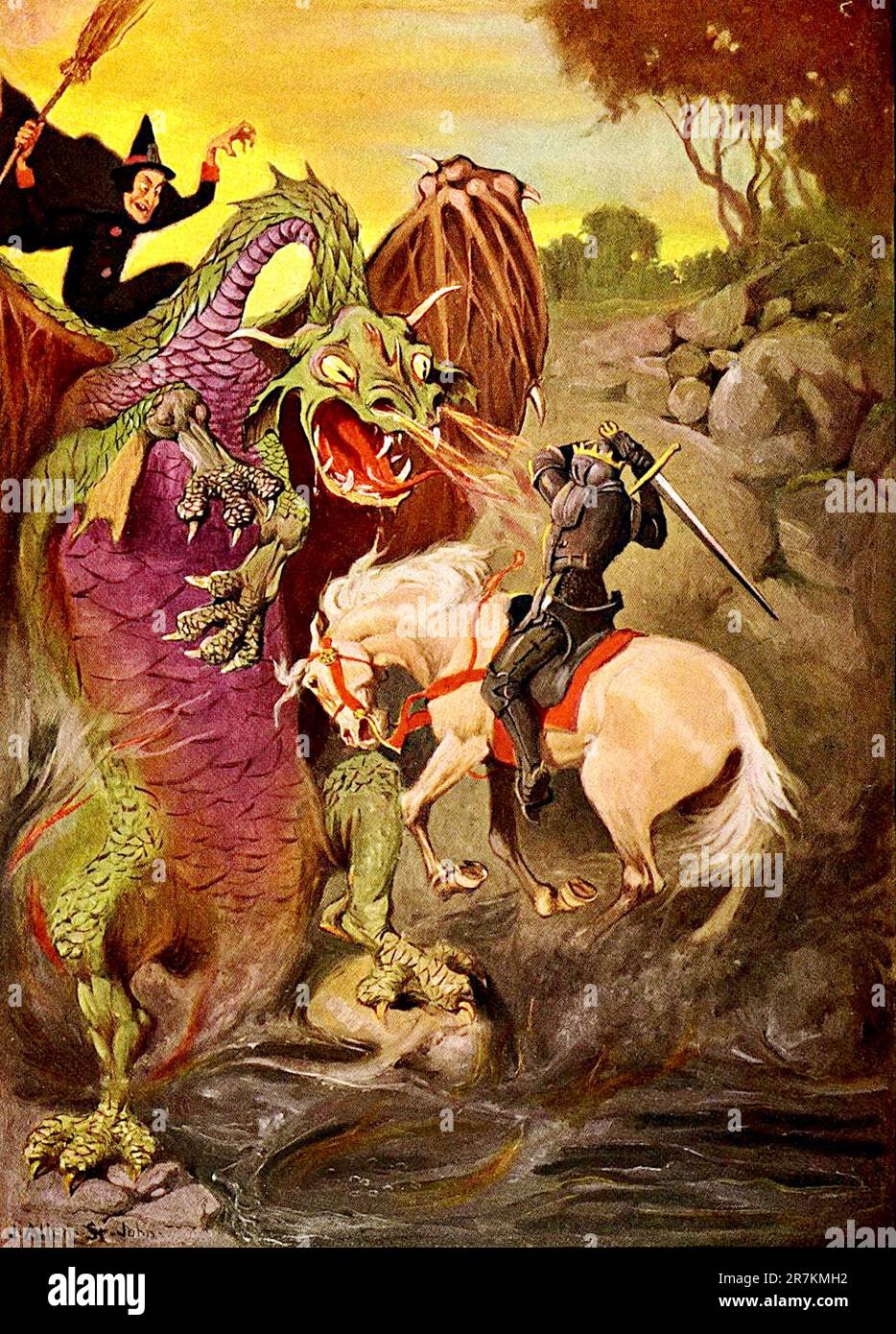 J Allen St John - Face in the Pool - Knight Fighting Dragon - 1909 ...