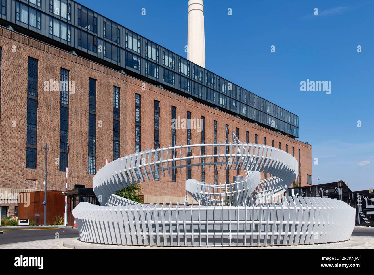 London, UK, Sept 2022; Low angle view of brick side facade of ...