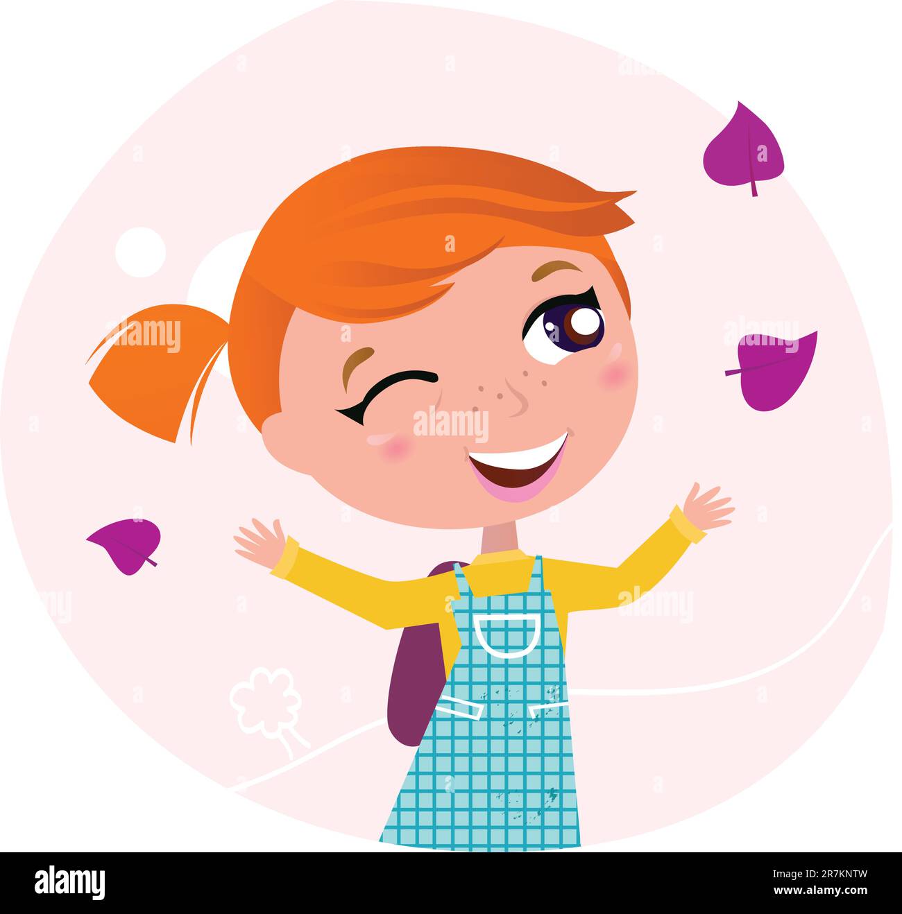 Cute Girl Going Back to School - first September school day. Vector ...