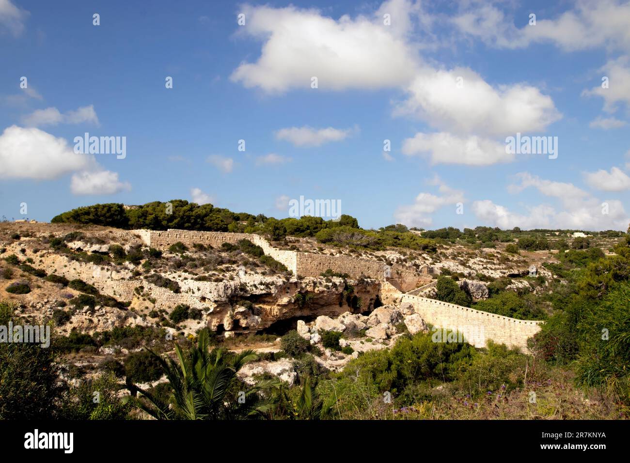 A section of the defensive Victoria Lines south of Mgarr in Malta Stock ...