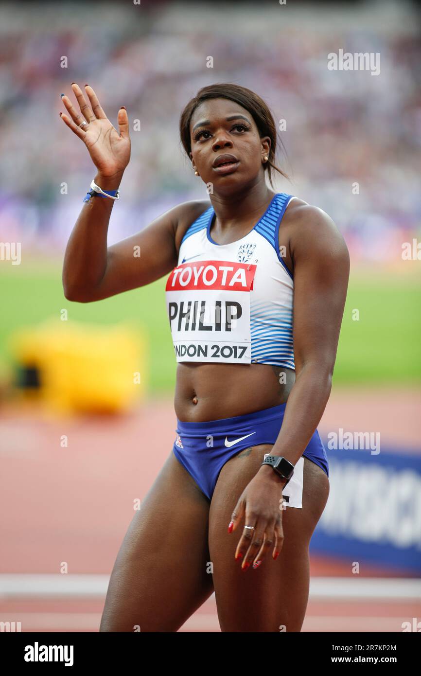 Asha Philip participating in the 100 meter at the World Athletics ...