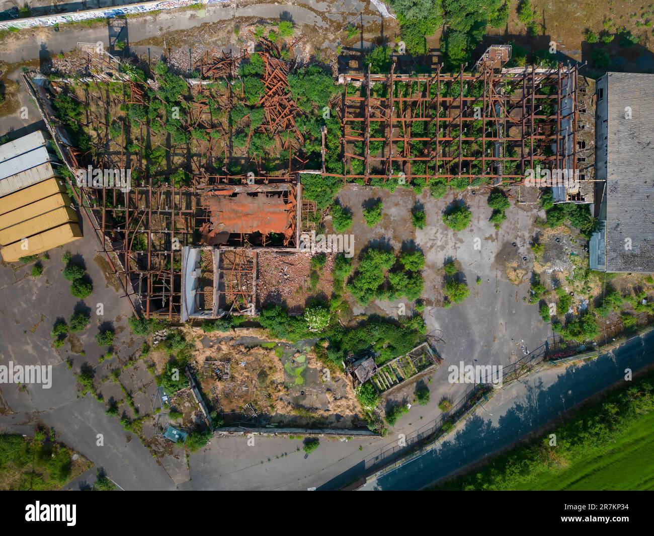 An aerial view of an abandoned factory near Ipswich in Suffolk, UK ...