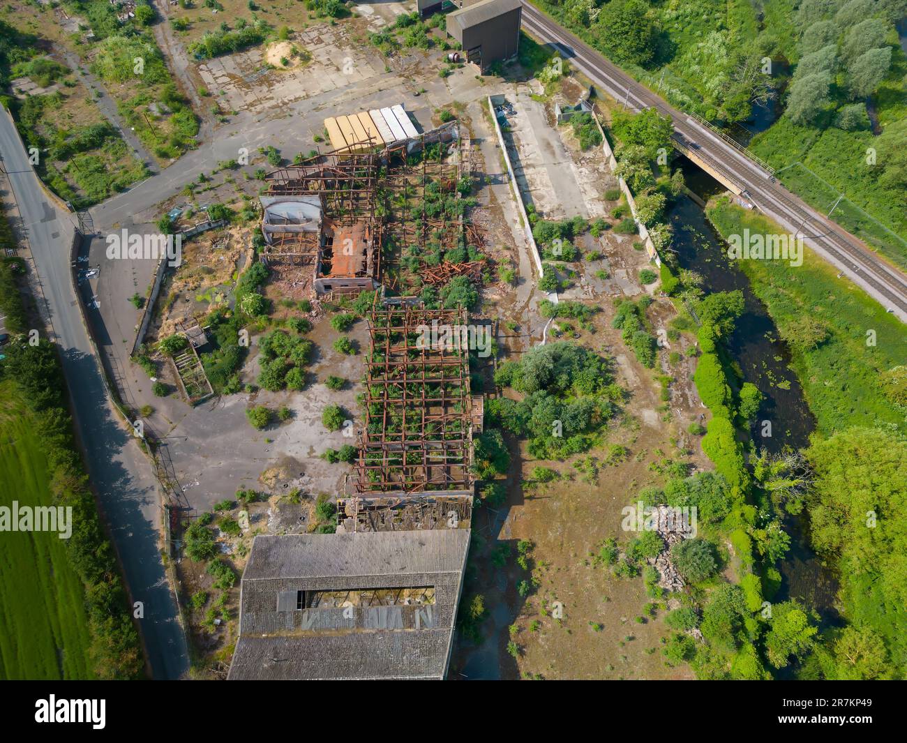 An aerial view of an abandoned factory near Ipswich in Suffolk, UK ...