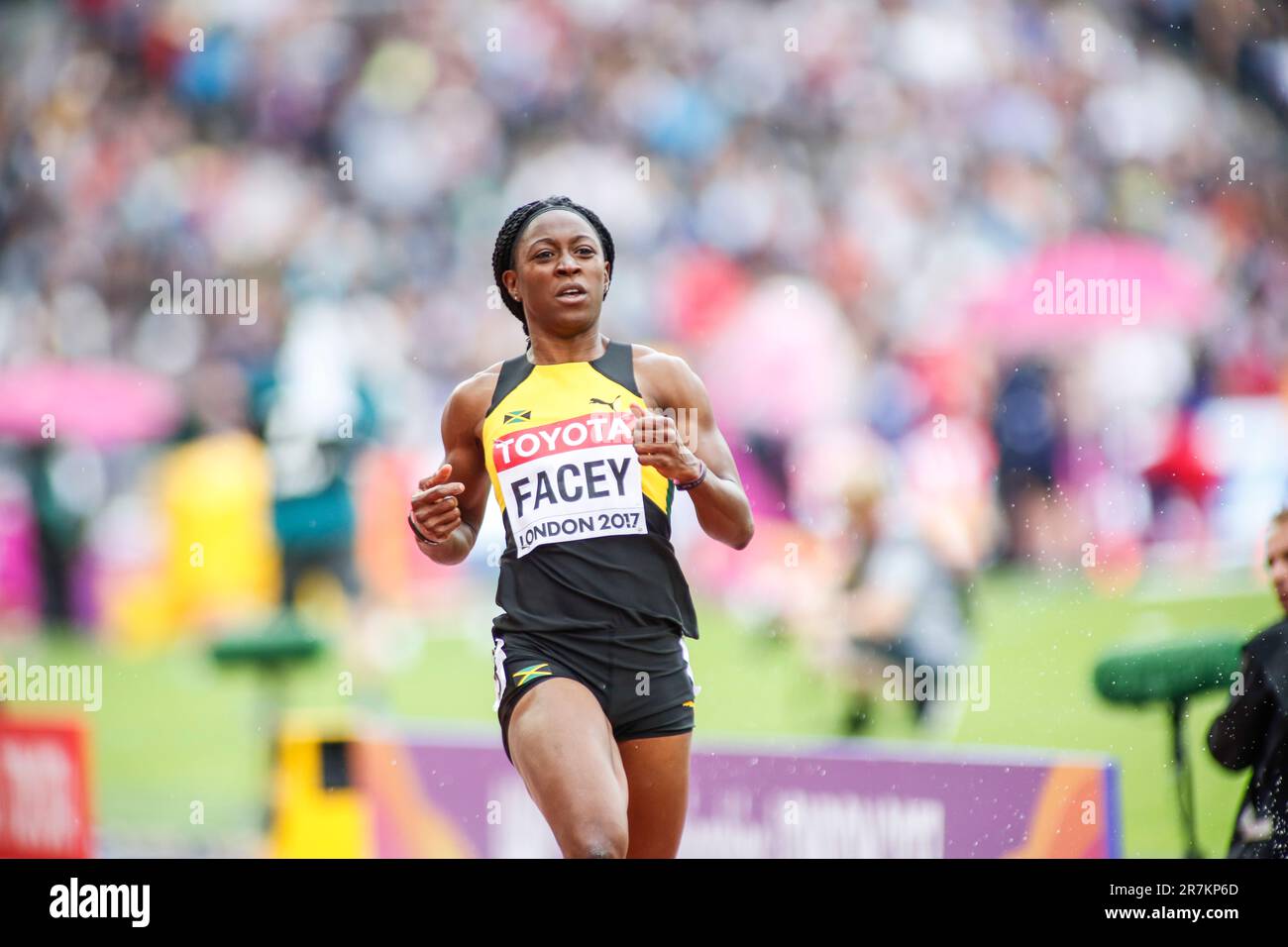 Simone Facey participating in the 100 meter at the World Athletics ...