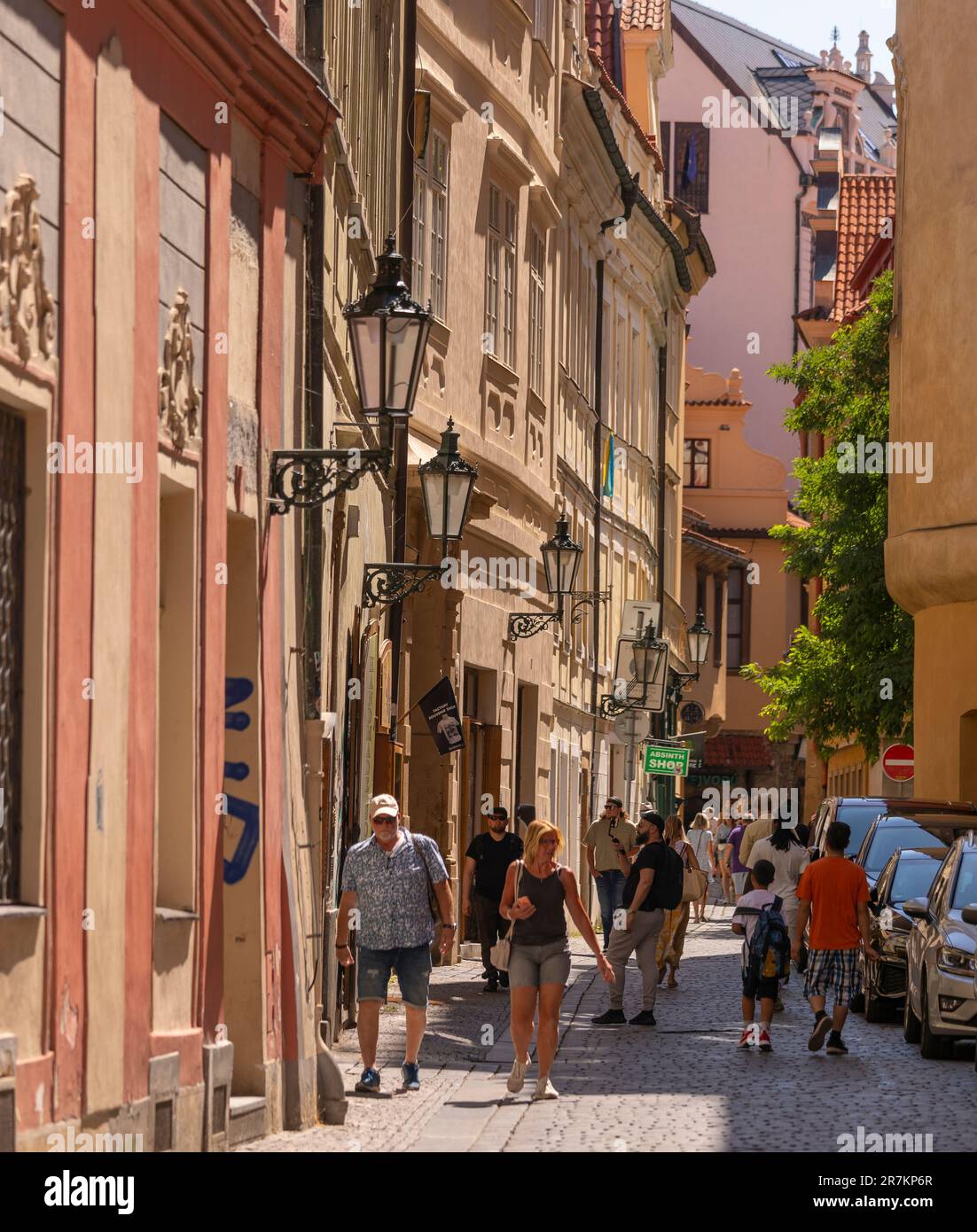 PRAGUE, CZECH REPUBLIC, EUROPE - Toutists walking on narrow street in ...