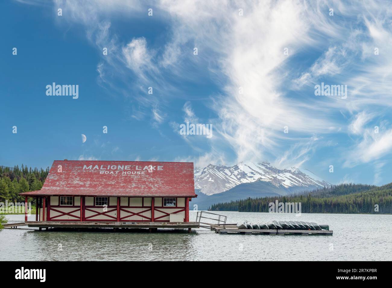 Maligne Lake, AB, Canada-Aug 2022; View of the boathouse on the lake ...