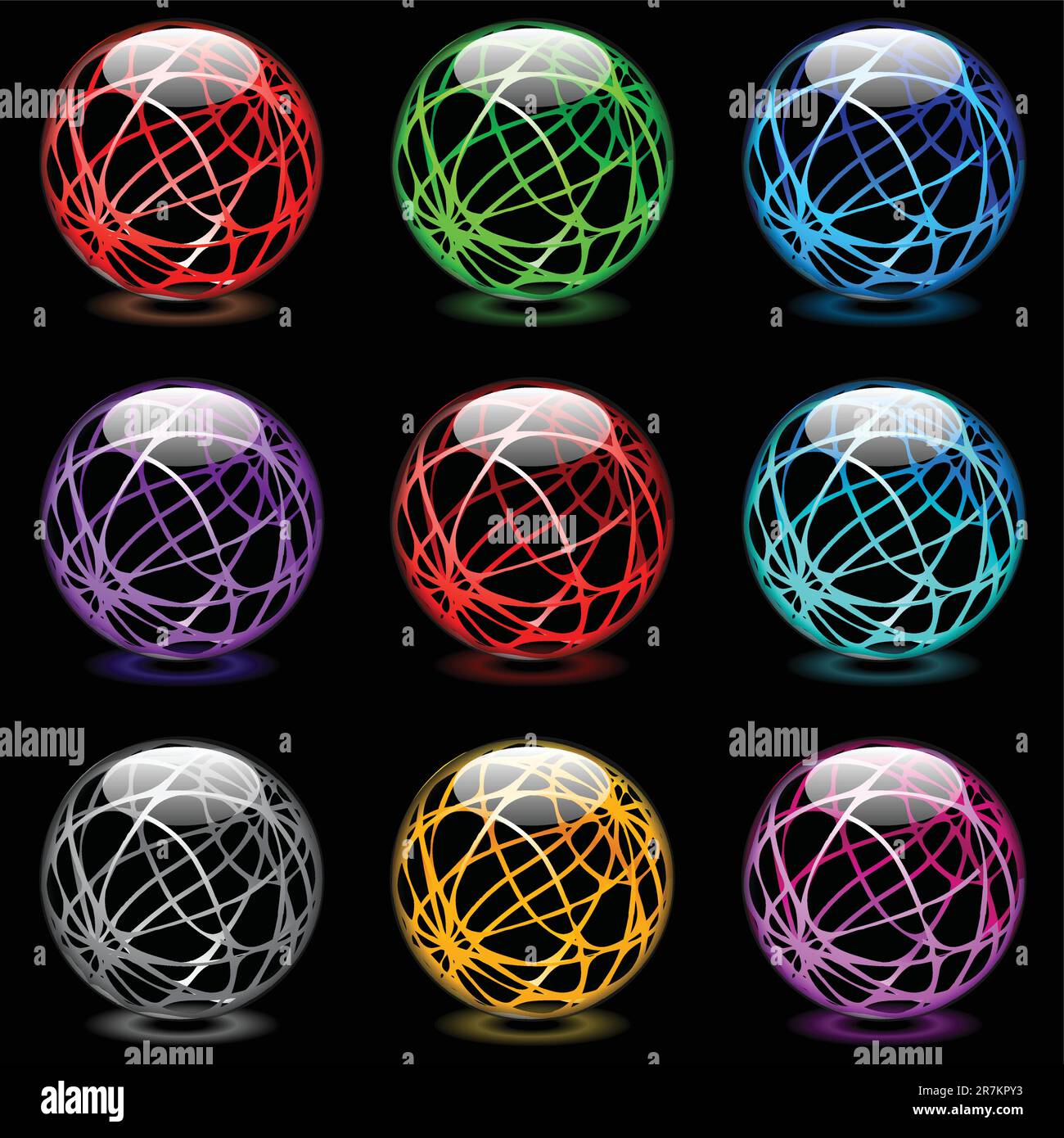 Collection of colorful glossy spheres isolated on black. Set #15 Stock ...