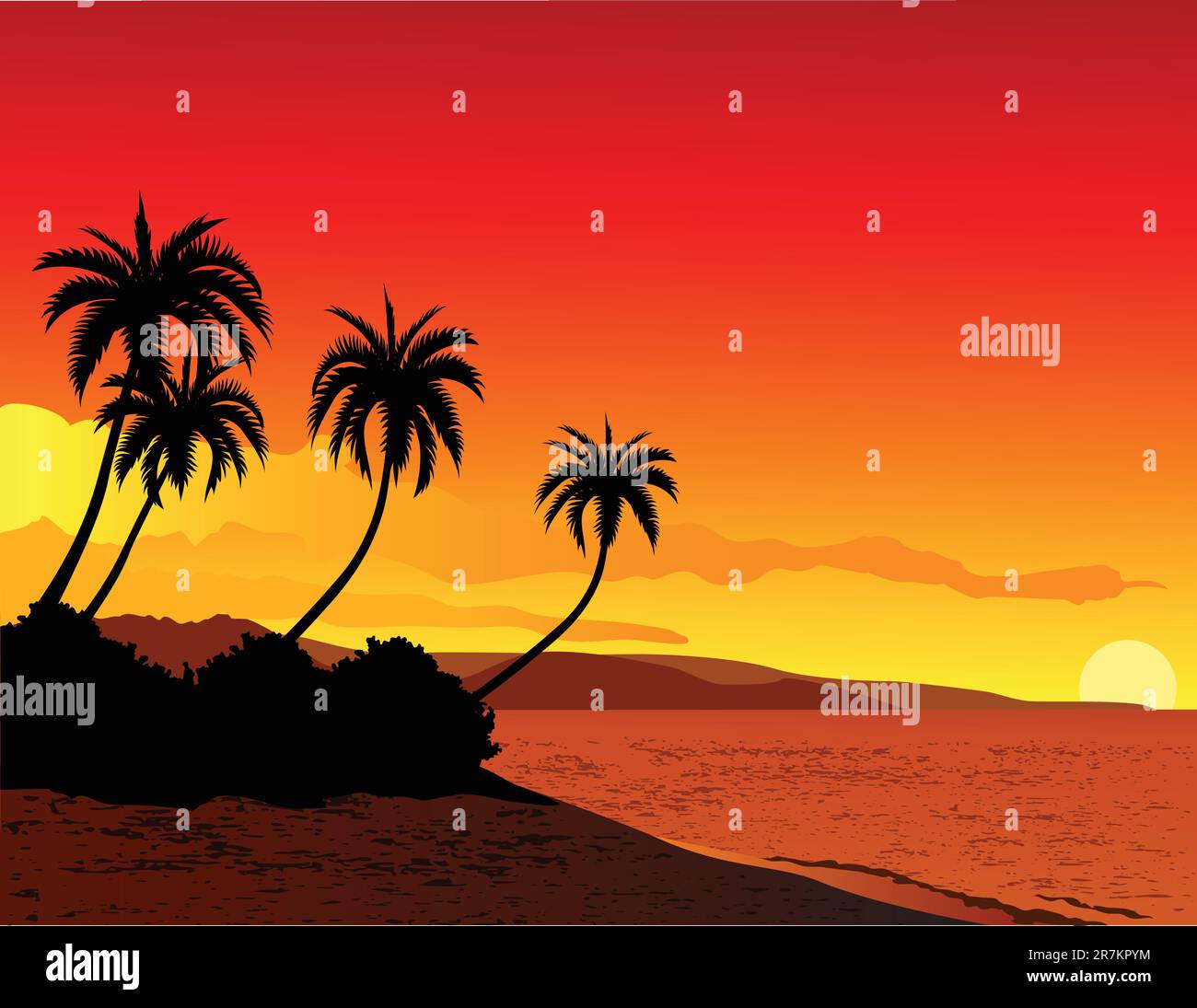 Vector illustration of tropical beach sunset background Stock Vector ...