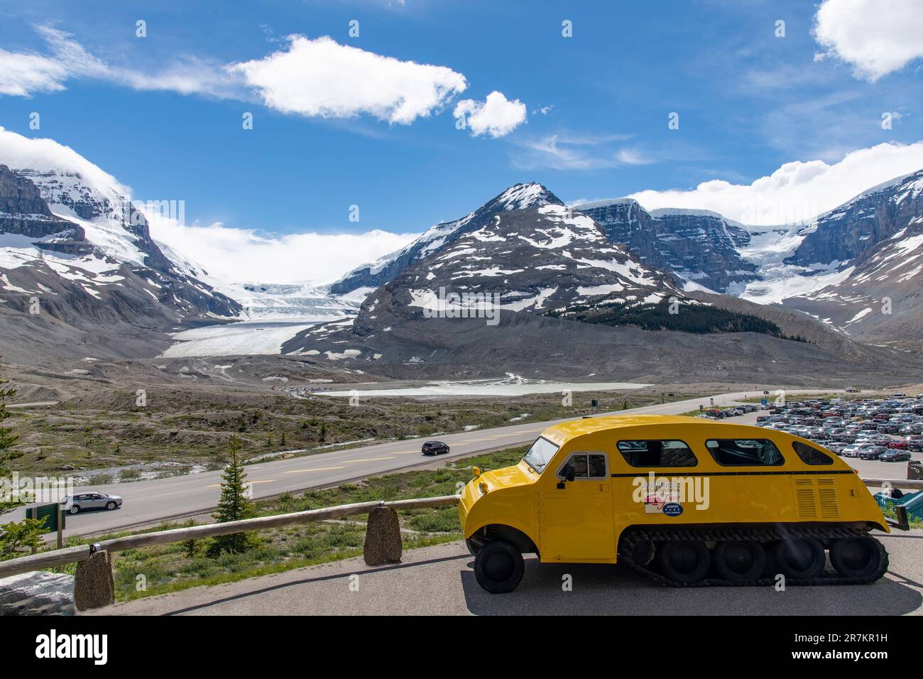 Jasper National Park, AB, Canada-Aug 2022: View of a bright yellow ...