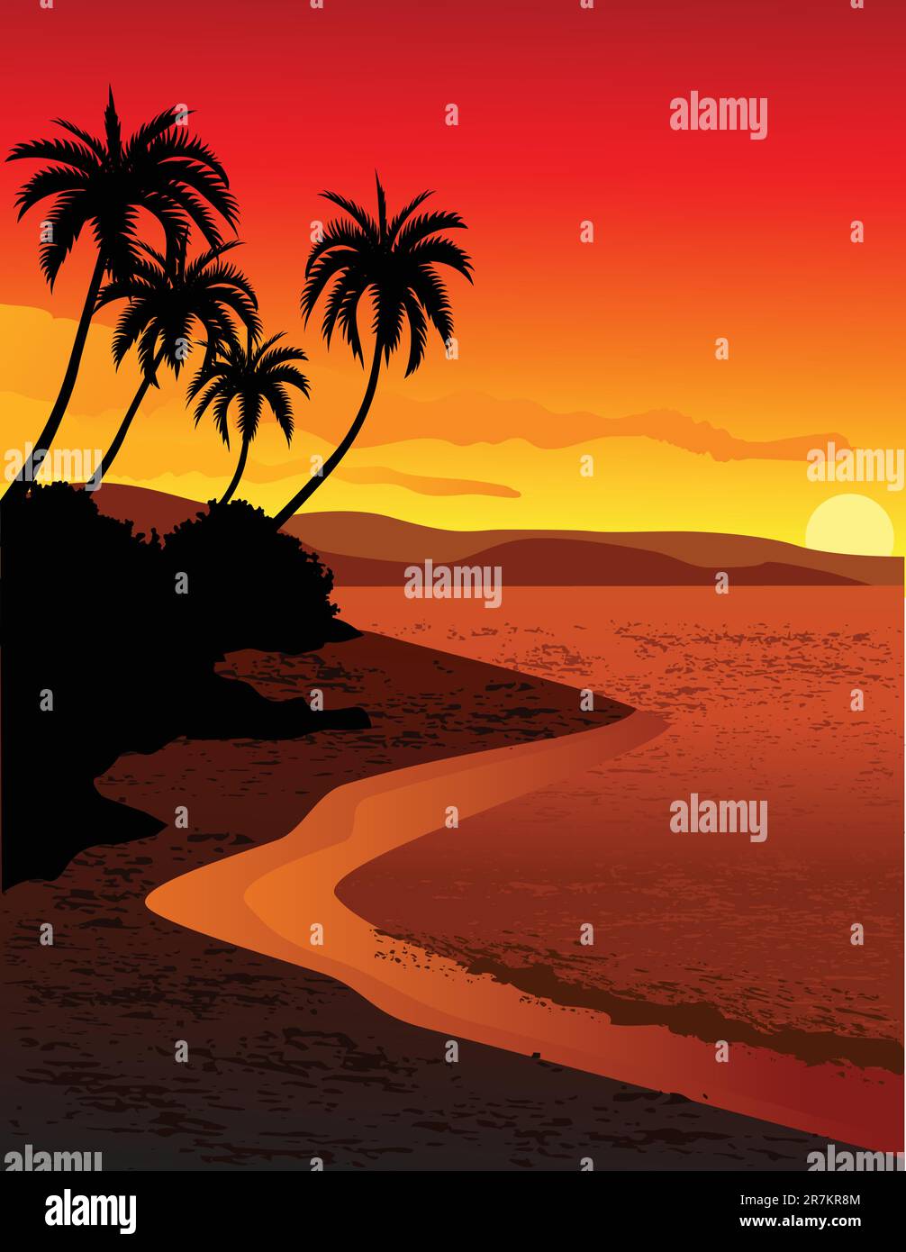 Vector illustration of tropical beach sunset background Stock Vector ...