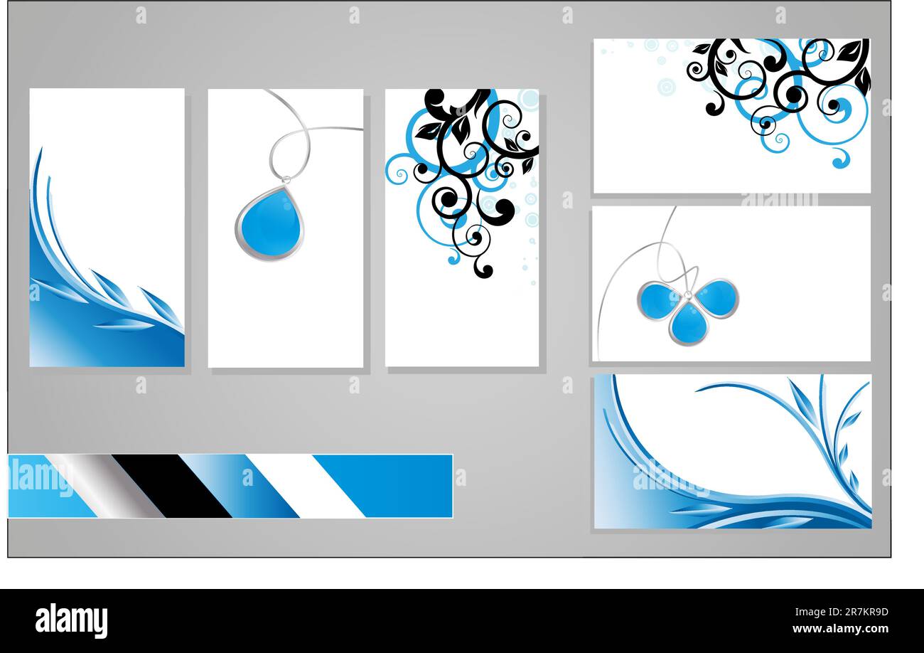 Blue business cards on a white background, set horizontal and vertical ...