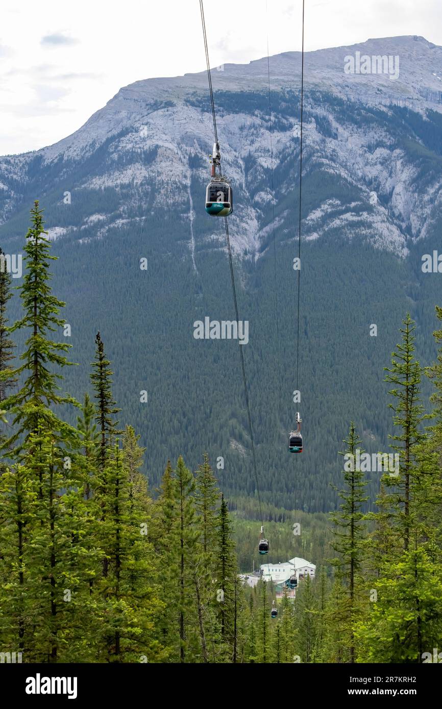 Banff, AB, Canada-August 2022; Vertical high angle view of a number of ...
