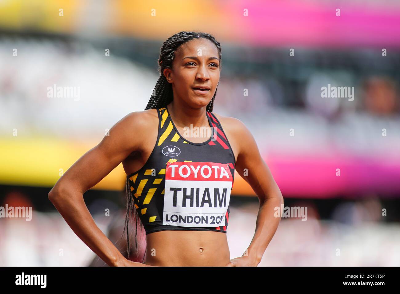 Nafissatou Thiam participating in the Heptathlon at the World Athletics ...