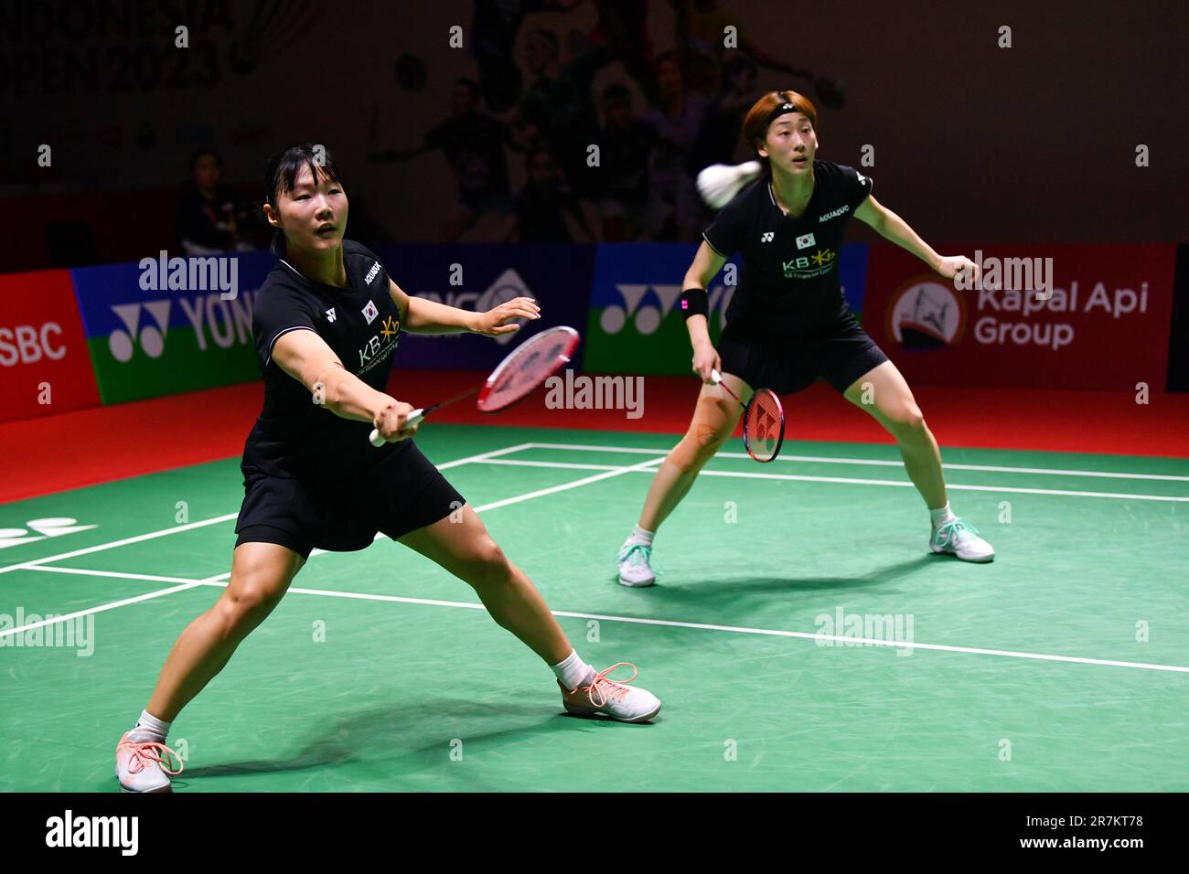 Jakarta, Indonesia. 16th June, 2023. South Korea's Baek Ha Na (L)/Lee So Hee compete during the ...