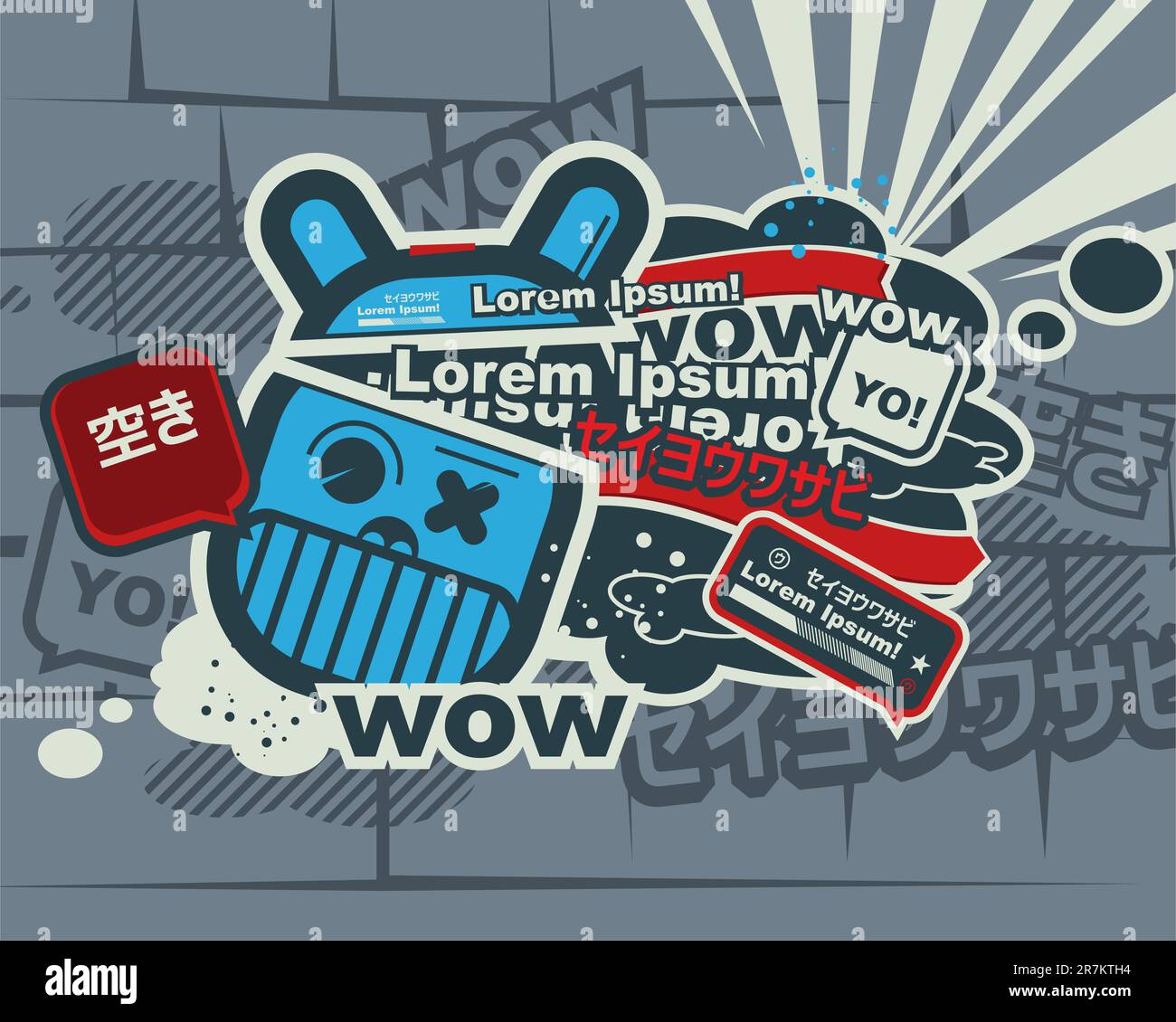 Graffiti blue character in the Japanese style. Character animal, the ...