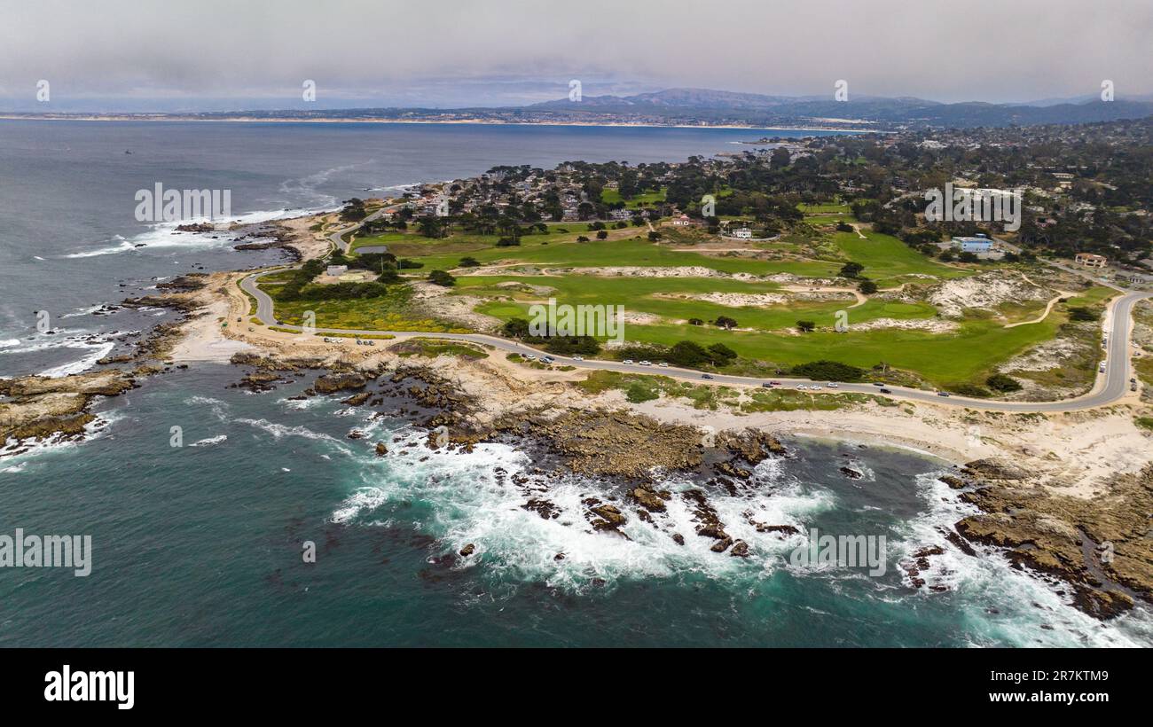 Pacific Grove, California taken from Drone over water Stock Photo - Alamy