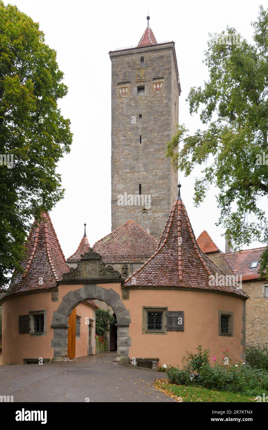 The Burgtor (castle gate) in Rothenburg ob der Tauber, Germany Stock ...