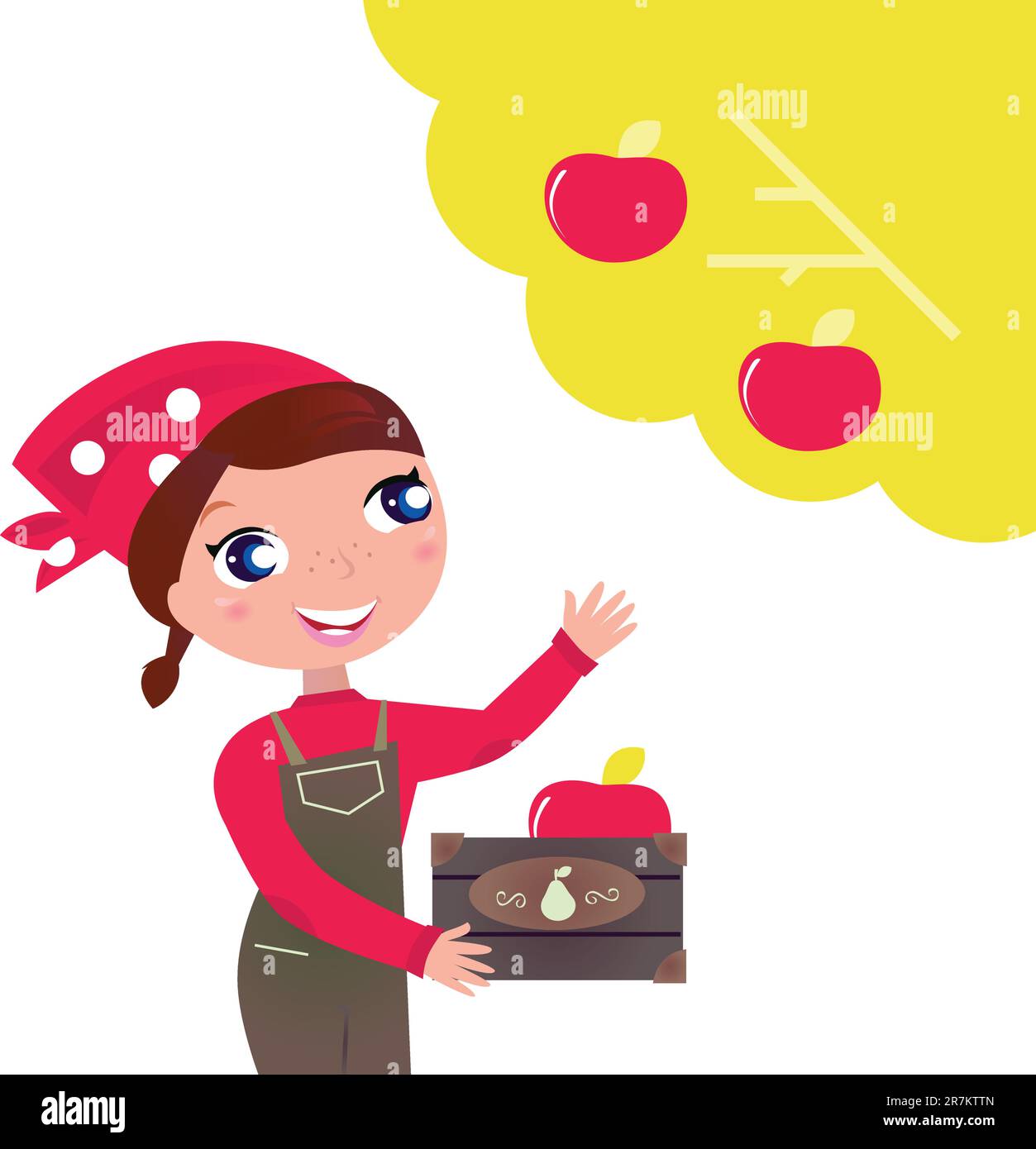 Woman takes Fruit from tree. Vector cartoon Illustration Stock Vector ...