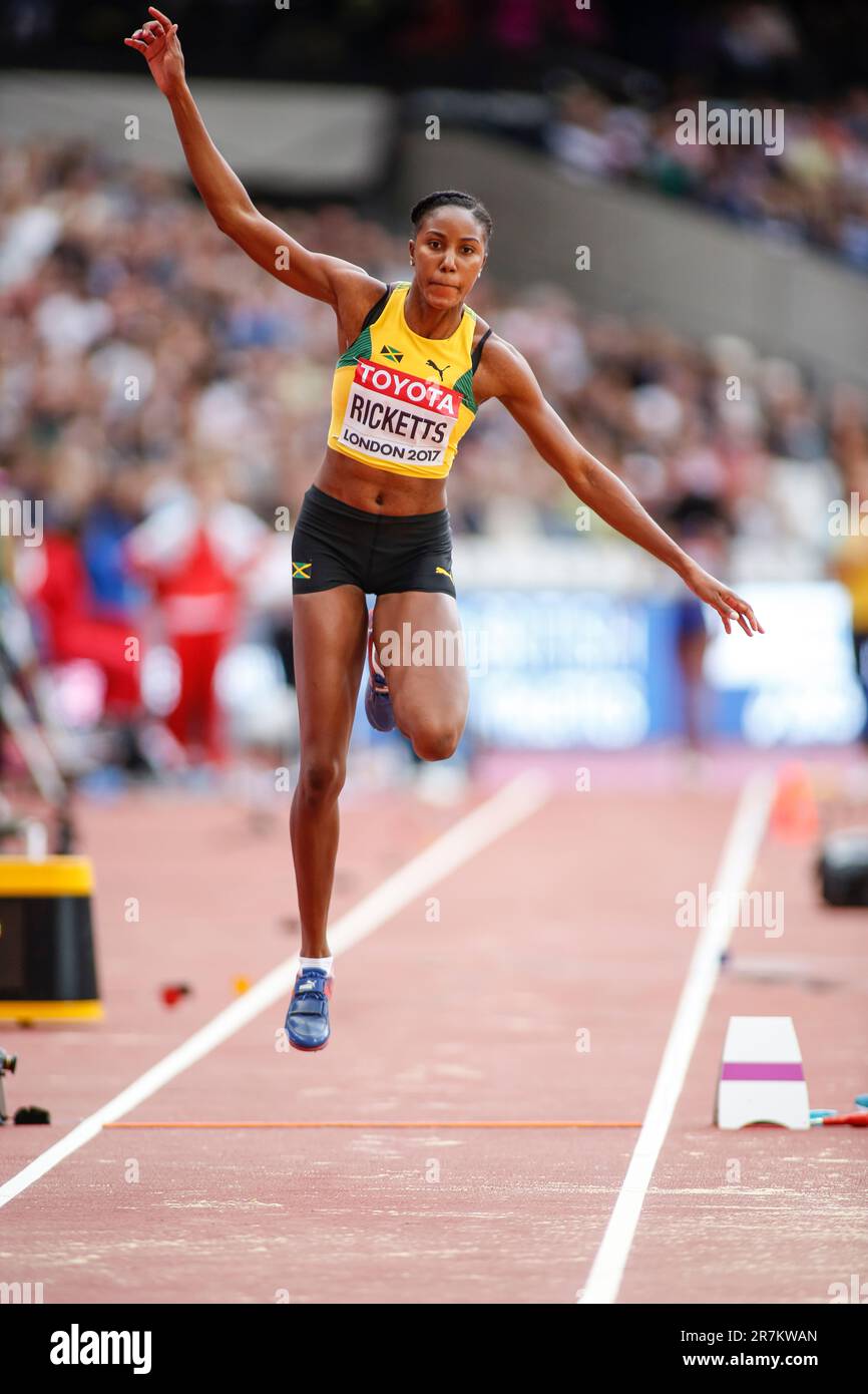 Shanieka Ricketts participating in the triple jump at the World ...