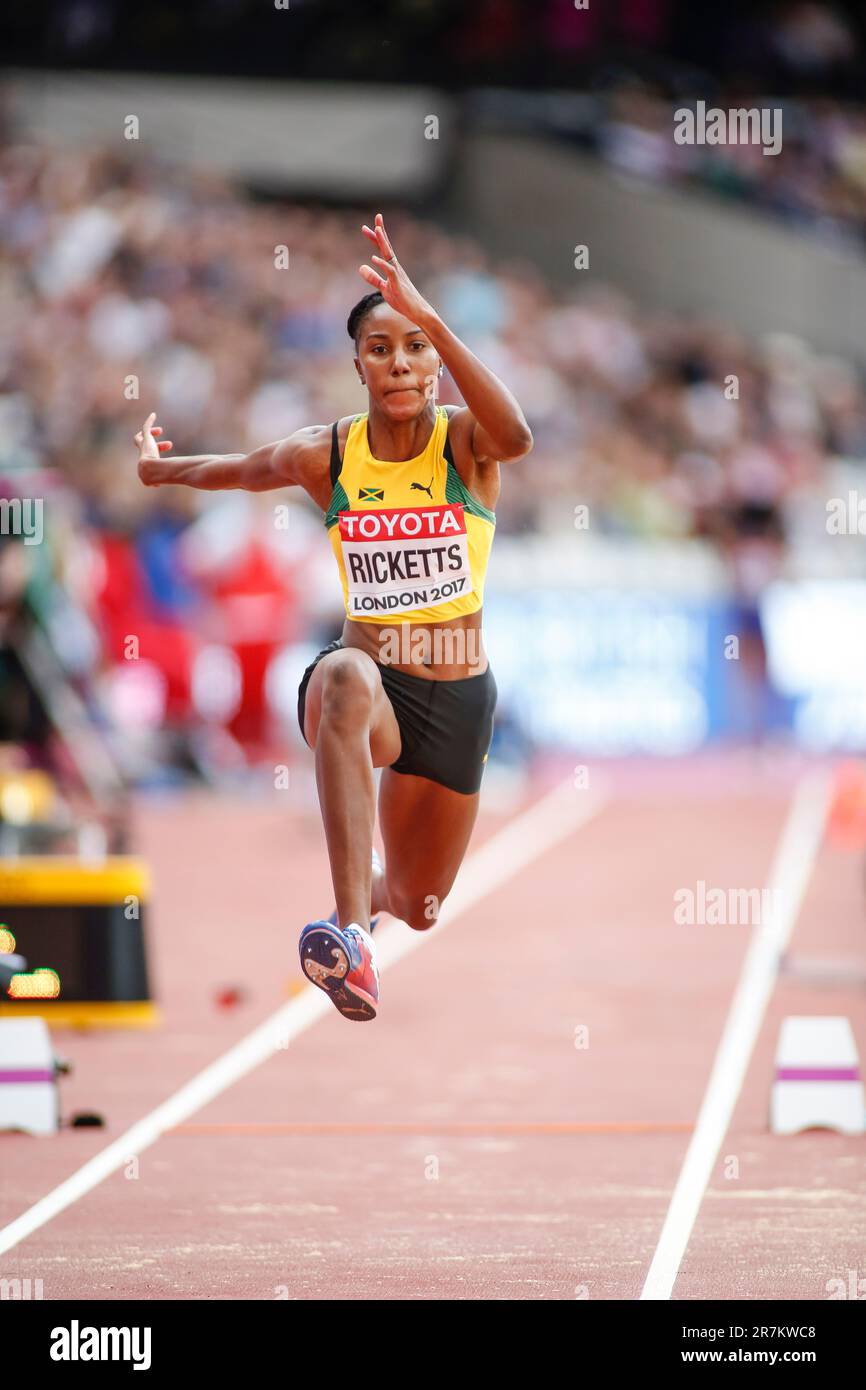 Shanieka Ricketts participating in the triple jump at the World ...