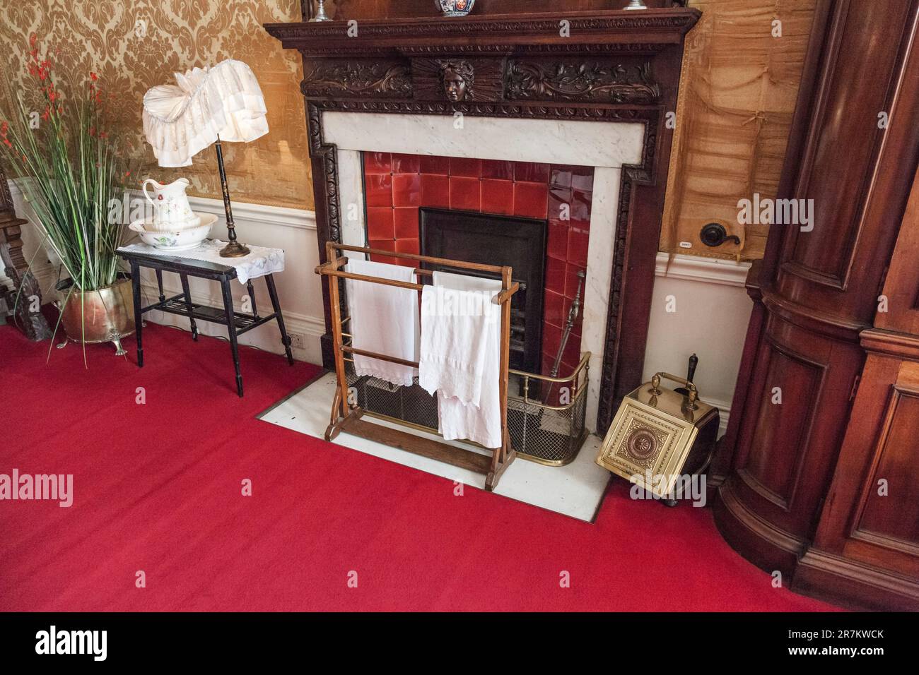 Warwick Castle interior in Warwickshire, England,UK. Fireside scene ...