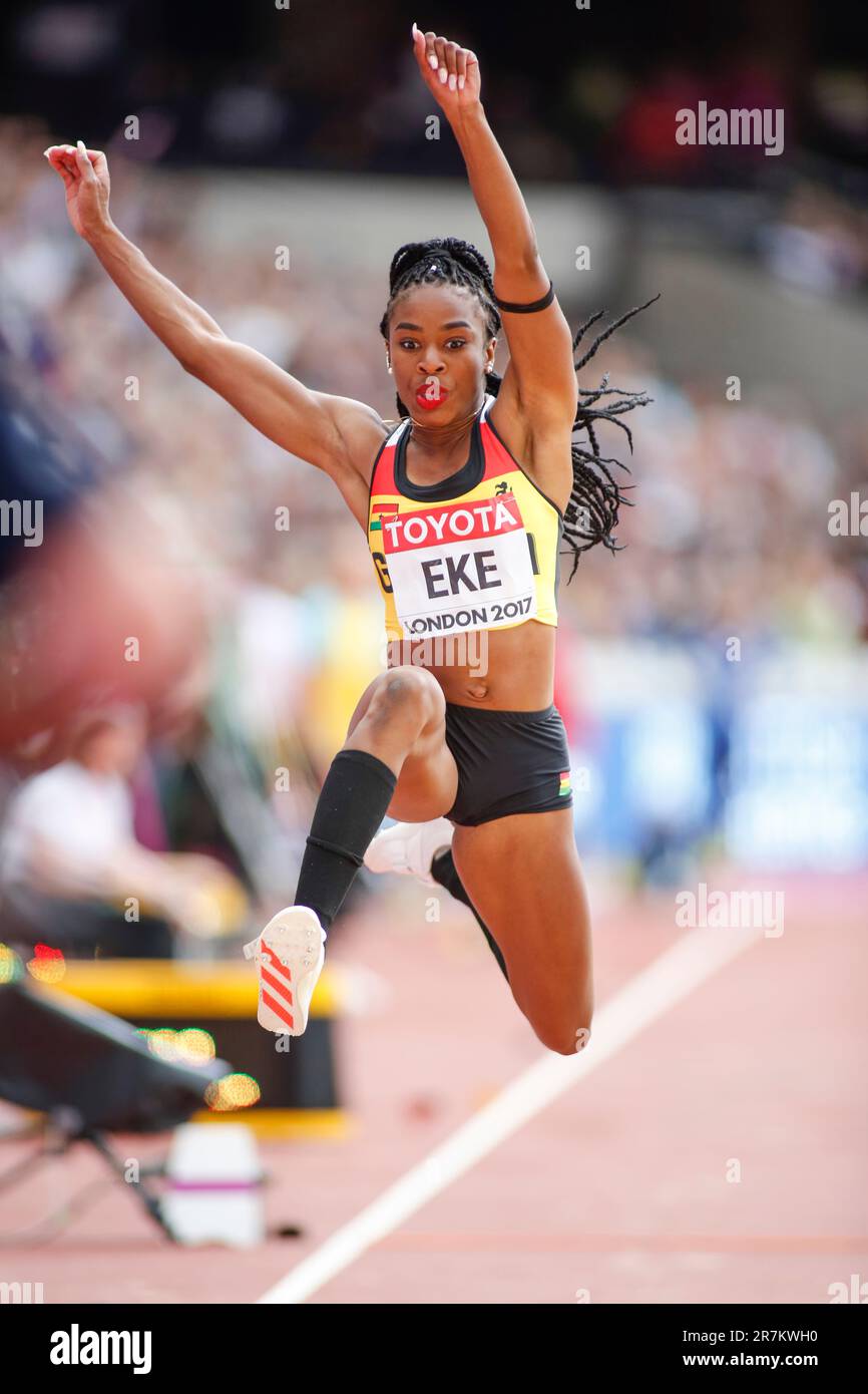 Nadia Eke participating in the triple jump at the World Athletics ...