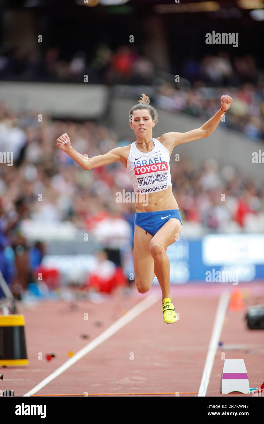 Hanna Knyazyeva-Minenko participating in the triple jump at the World ...