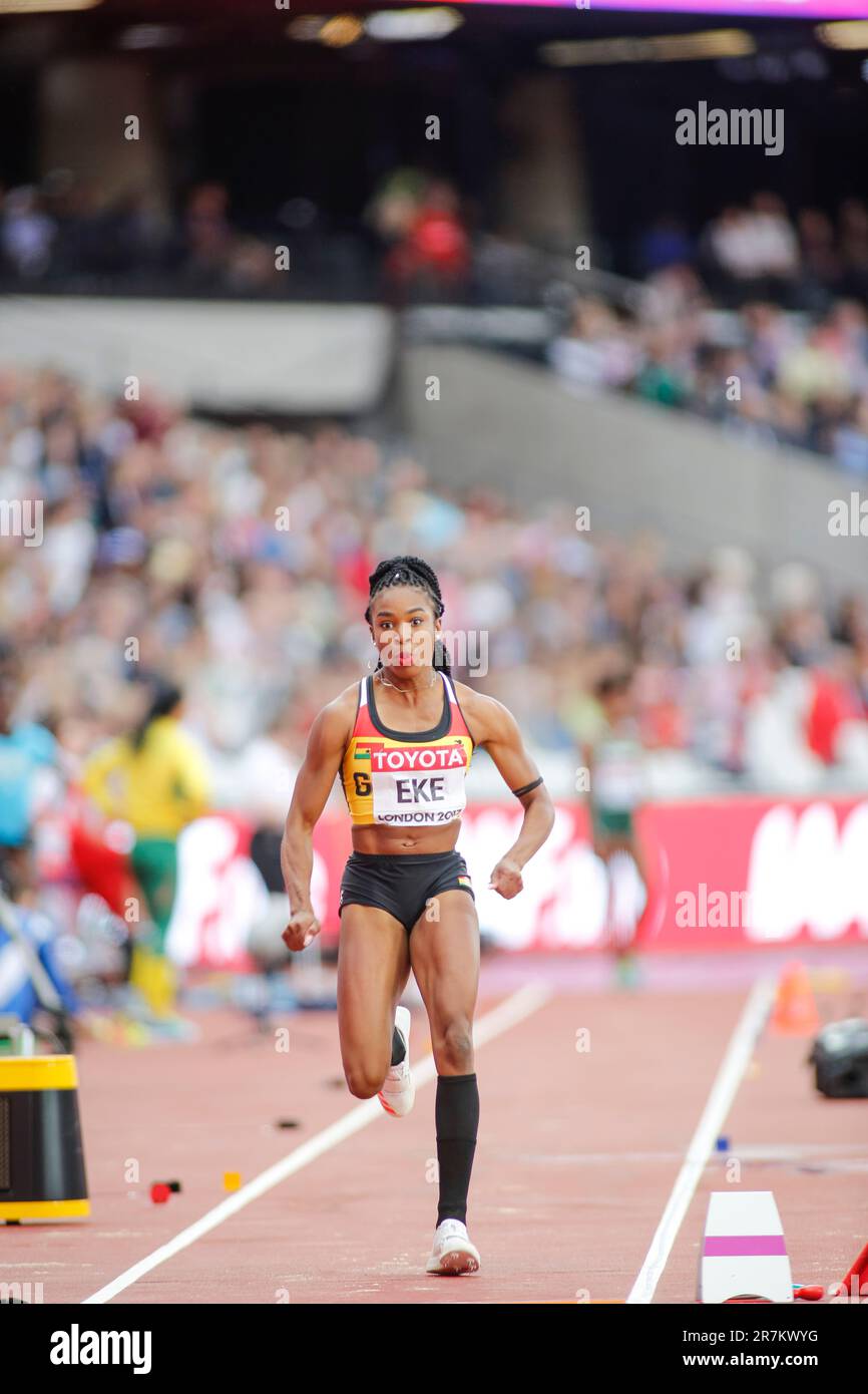 Nadia Eke participating in the triple jump at the World Athletics ...