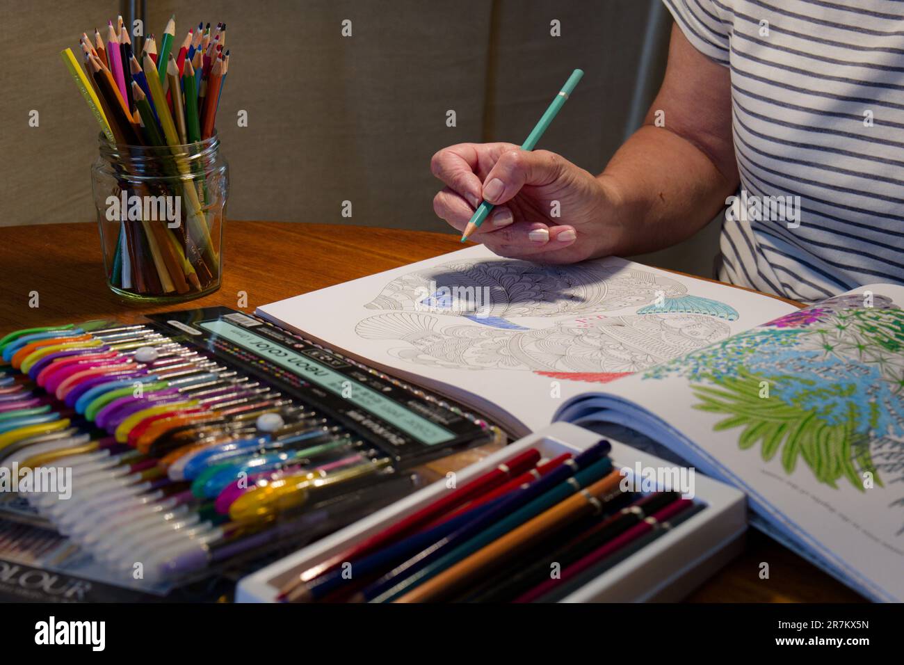 Woman colouring pens paper hi-res stock photography and images - Alamy
