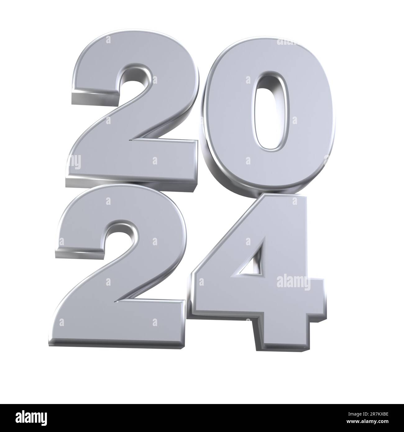 Realistic 3D silver numbers 2024 isolated with clipping path. Happy New ...