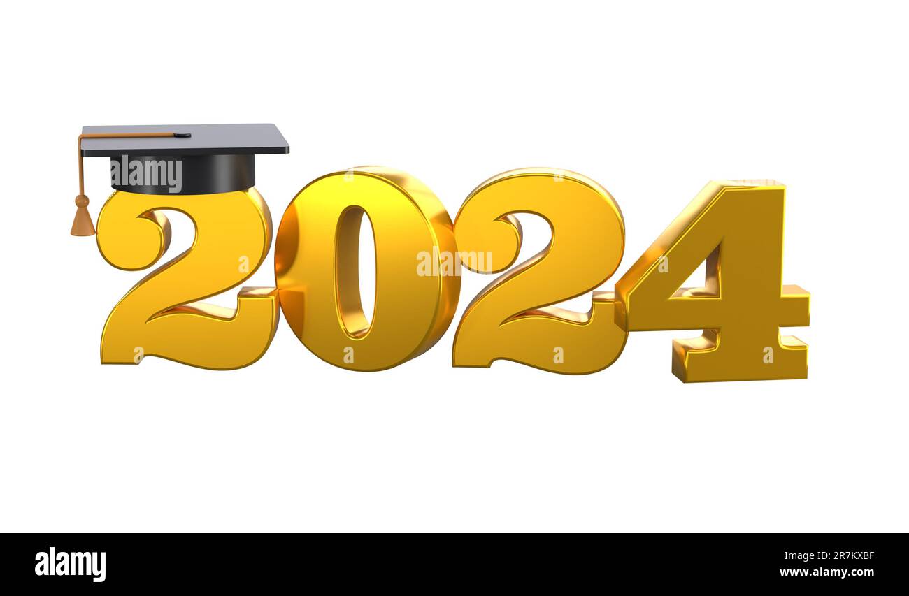 Class of 2024 3d icon. Congratulation graduates design template with ...