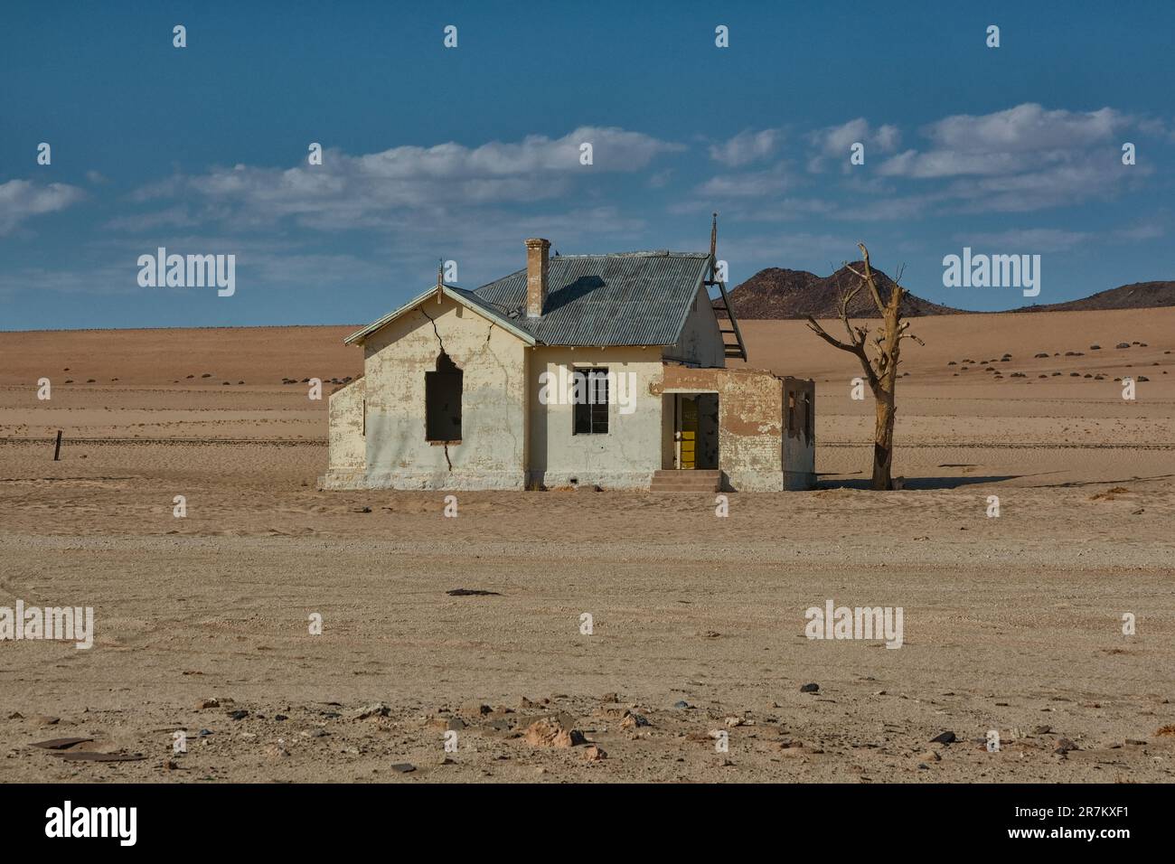 The destroyed building of the railway station and railway in the Namib ...