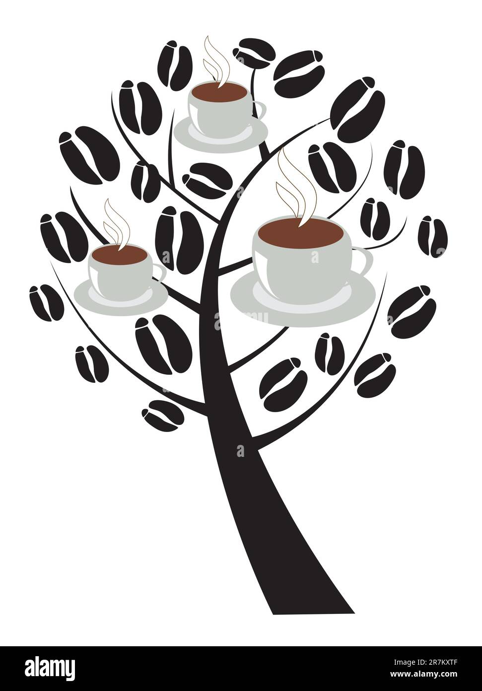 Vector illustration of a coffee tree with beans and cups Stock Vector ...