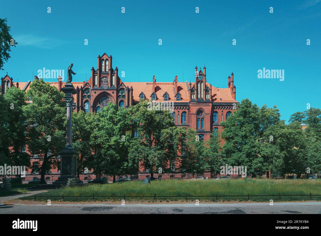 Neo-Gothic Catholic Seminary Building in Wroclaw. Sculpture of Jesus ...