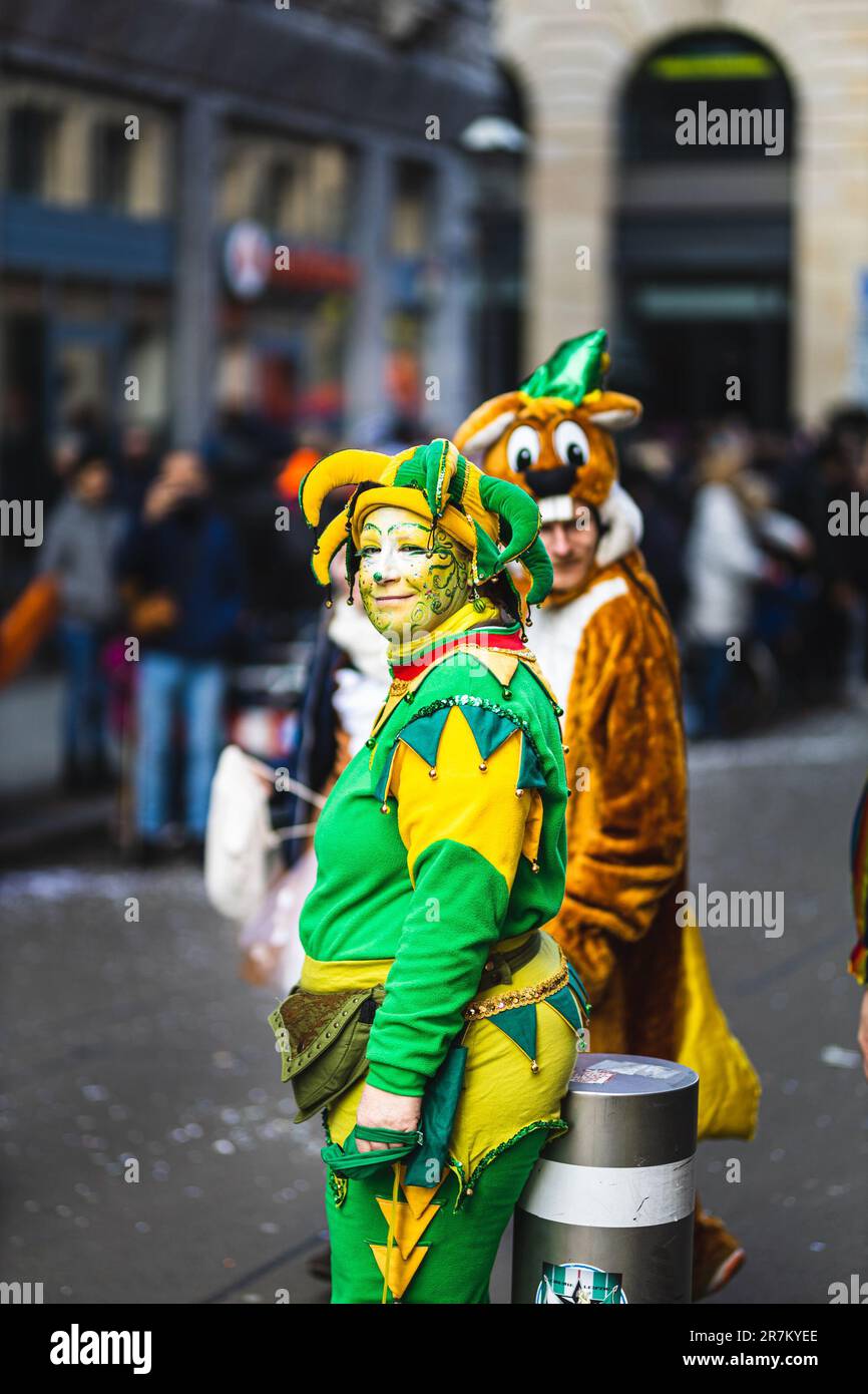 The people in fun costumes celebrating at the carnival Fasching on Rose ...