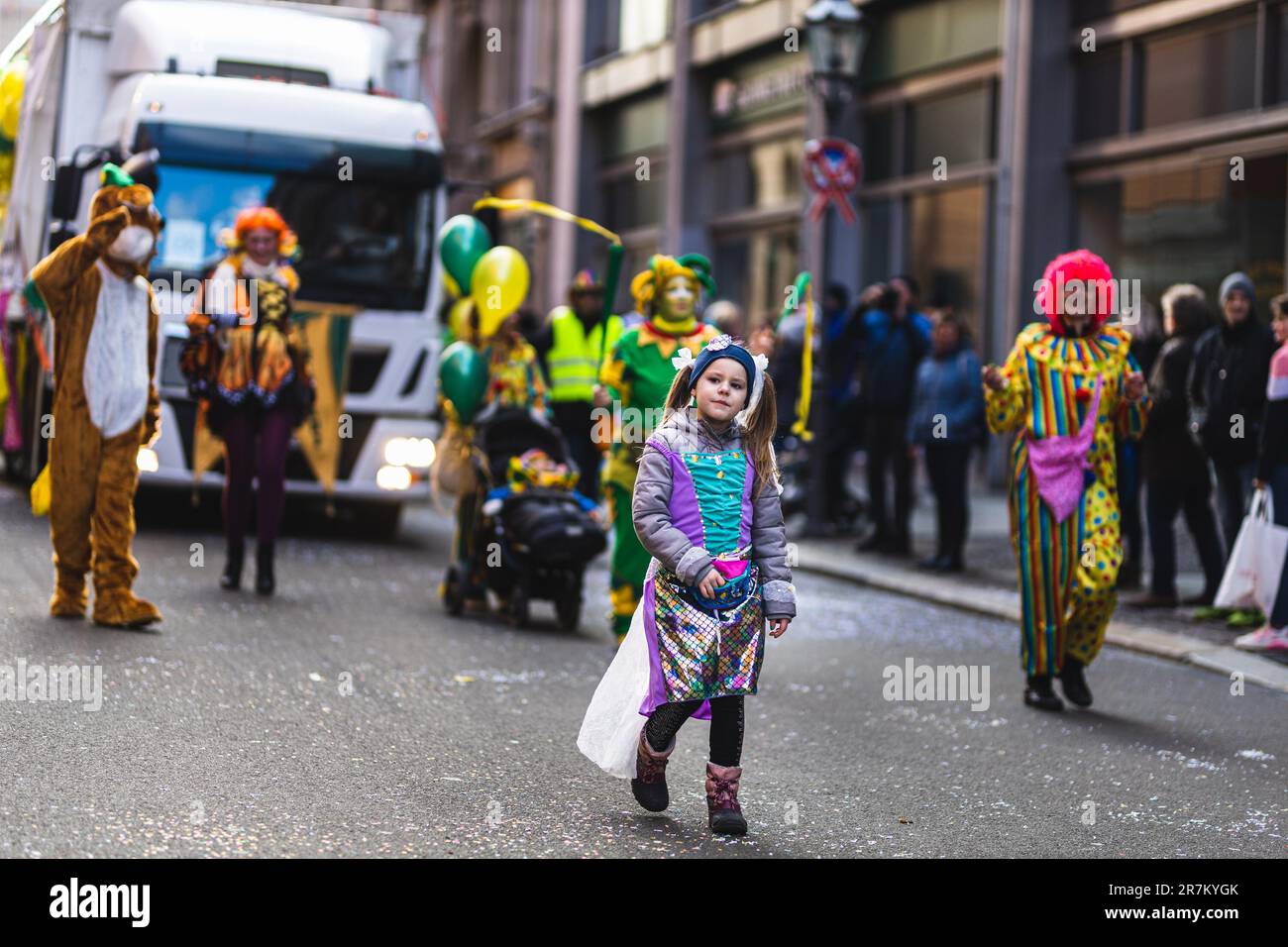 The people in fun costumes celebrating at the carnival Fasching on Rose ...