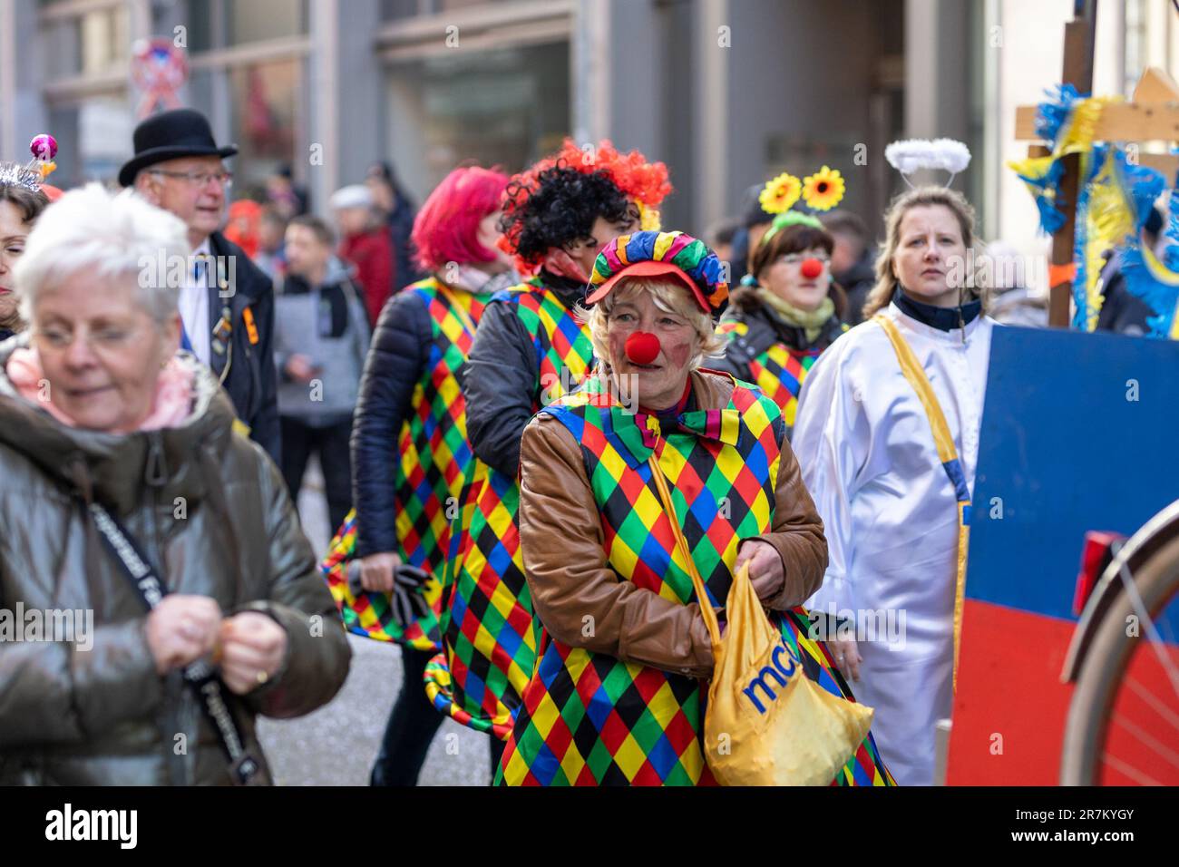 The people in fun costumes celebrating at the carnival Fasching on Rose ...