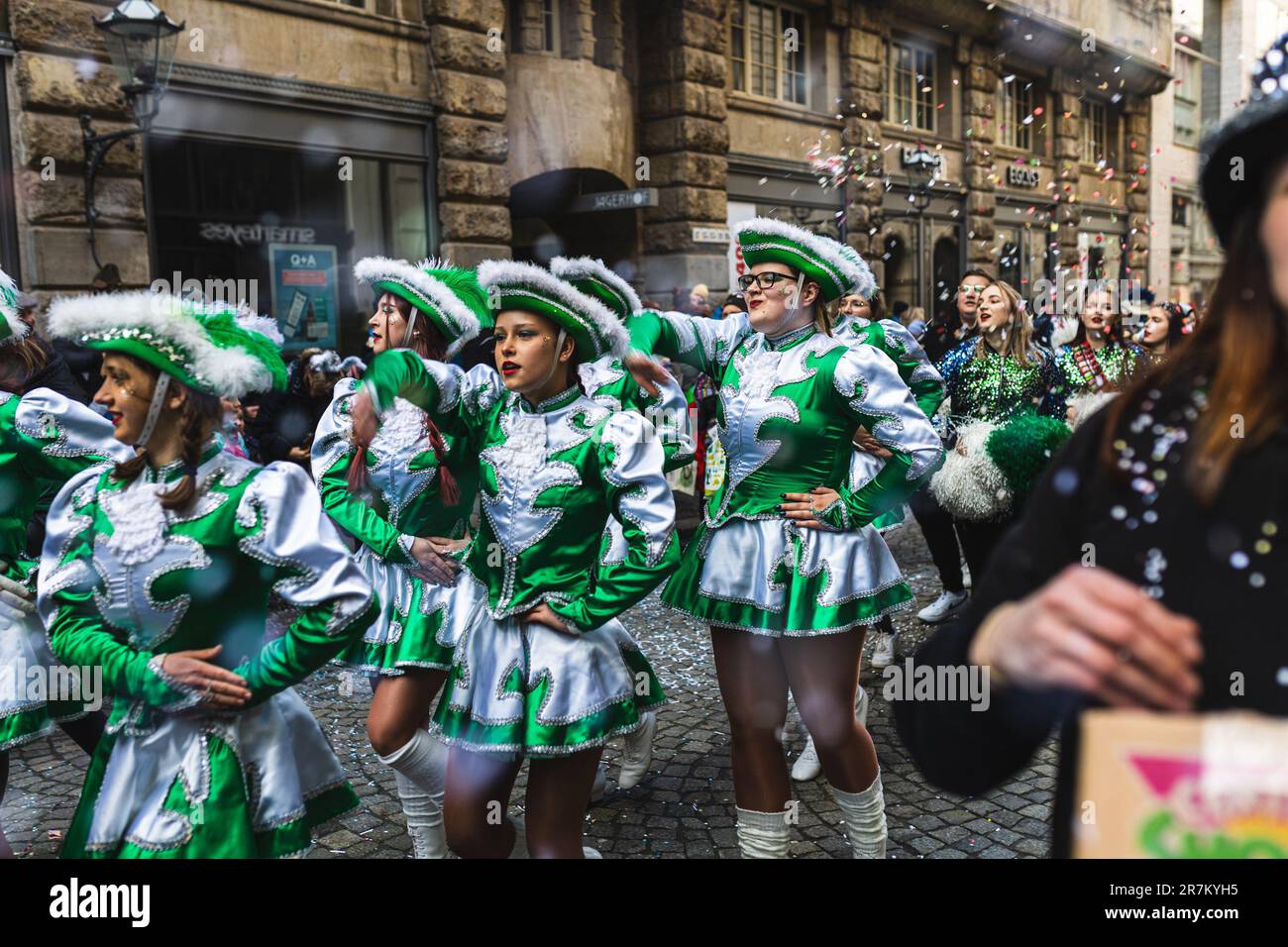 The people in fun costumes celebrating at the carnival Fasching on Rose ...