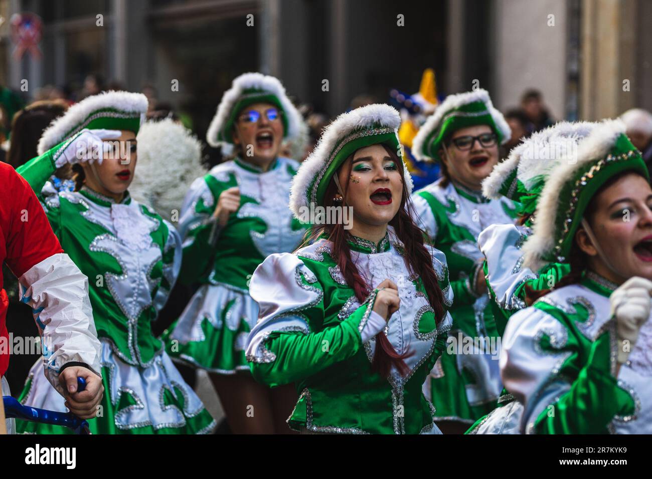 The people in fun costumes celebrating at the carnival Fasching on Rose ...