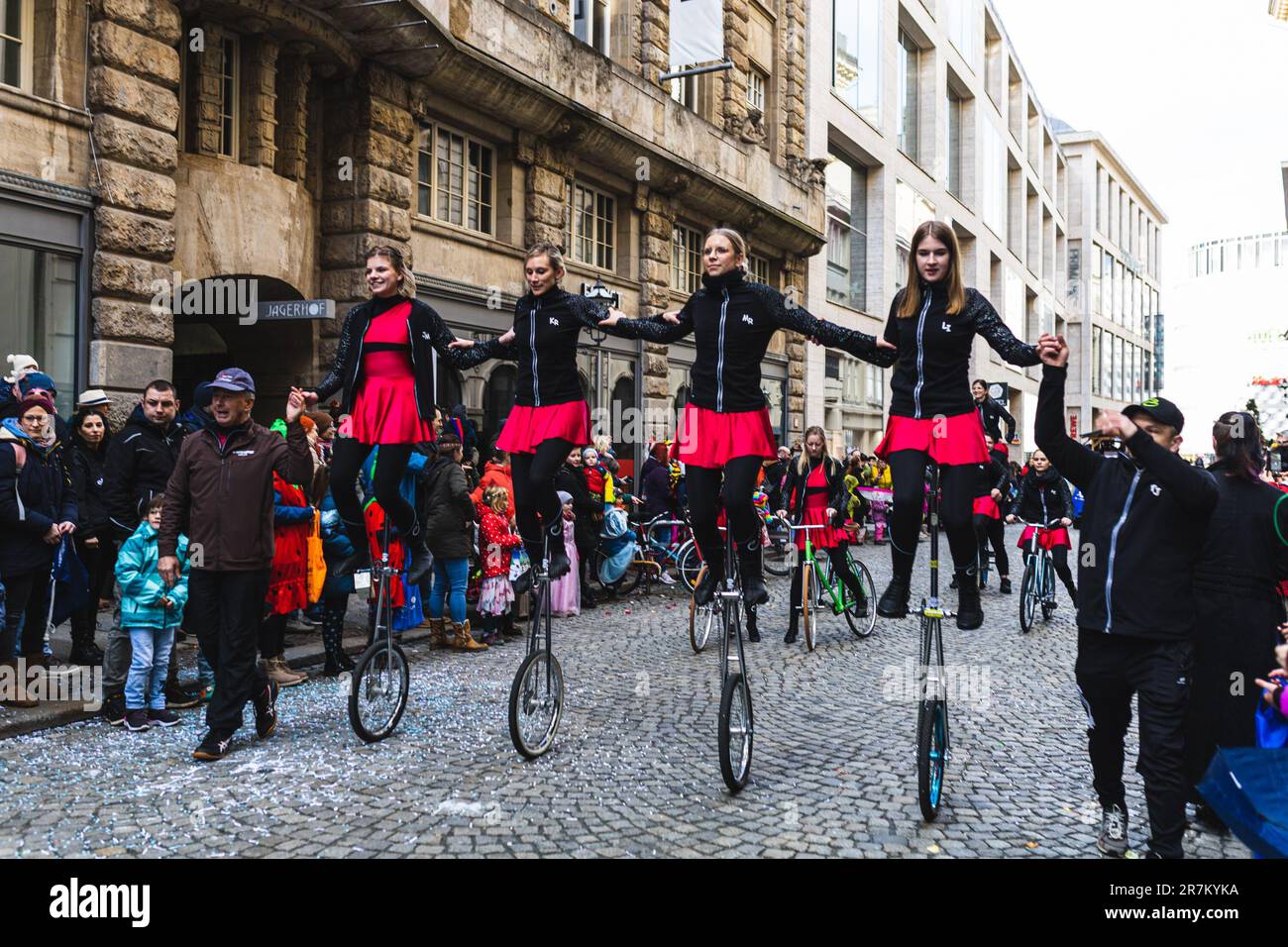 The people doing aerial tricks celebrating at the carnival Fasching on ...