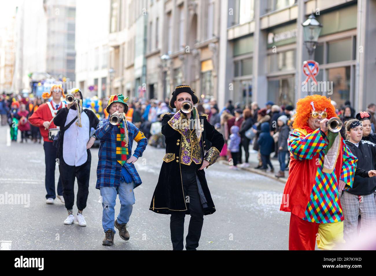The people in fun costumes celebrating at the carnival Fasching on Rose ...