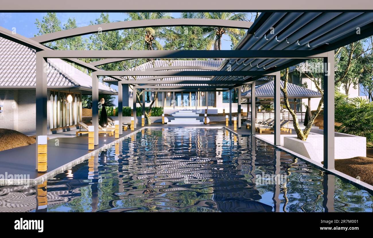 Modern Gazebo Sunroom Pergola on Patio. 3d rendering Stock Photo - Alamy