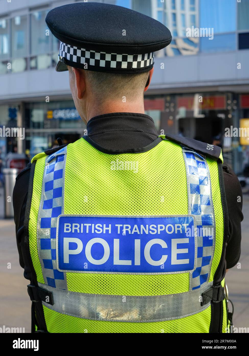 British Transport Police at a train station in the UK. Passenger safety ...